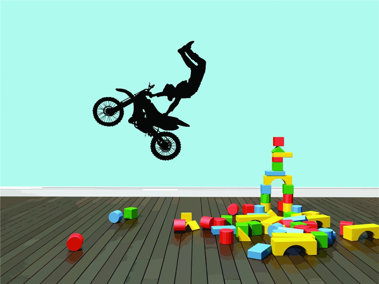 Design With Vinyl Artwork Motorcycle Rider Doing Tricks Flying High ...