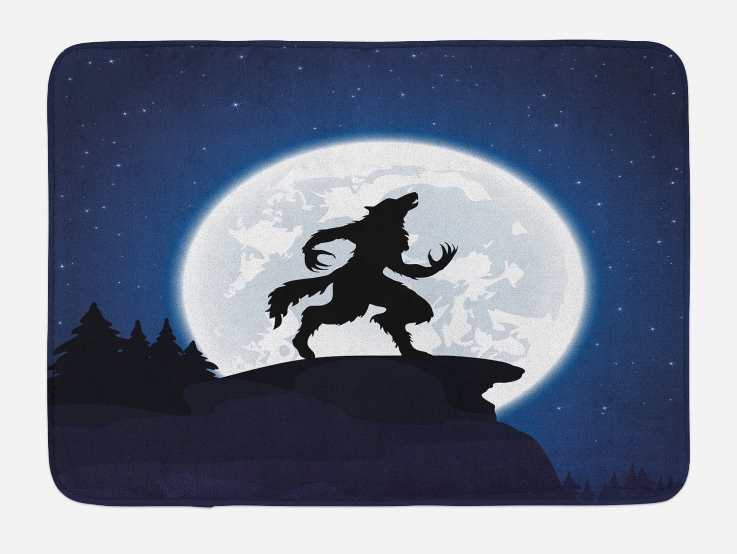 Wolf Bath Mat, Full Moon Night Sky Growling Werewolf Mythical Creature ...