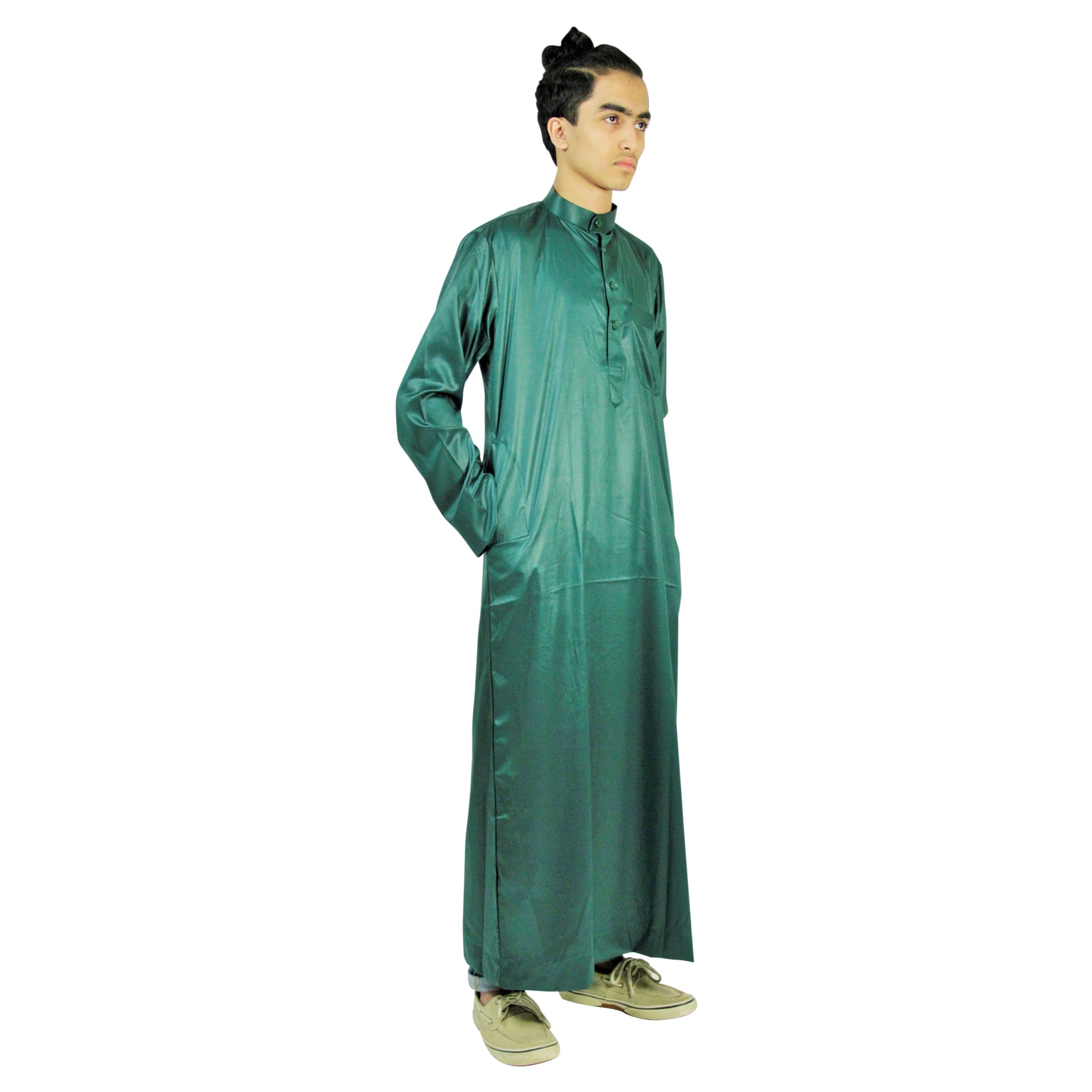 Long Sleeve Fitted Men's Formal Green Thobe Polished Cotton Arab Robe ...