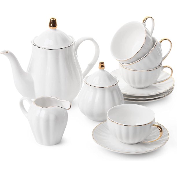 BTaT - Classic tea set, 13 pcs, Tea Cups (7oz), Tea Pot (38oz), Creamer ...