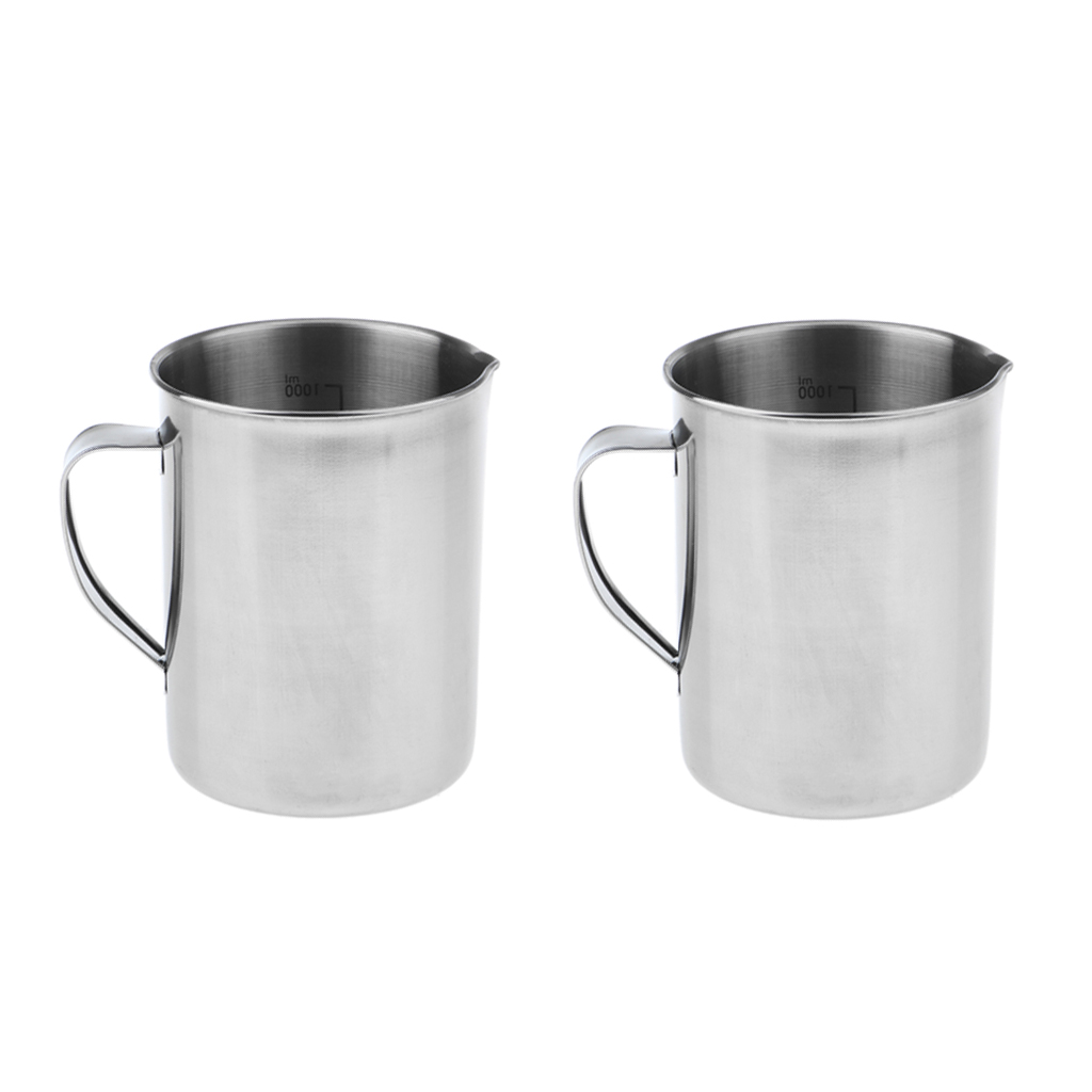 2 Pcs Stainless Steel Large Measuring Jug Cocktail Measure Cup 1L 2 Pcs Stainless Steel Large Measuring Jug Cocktail Measure Cup 1L