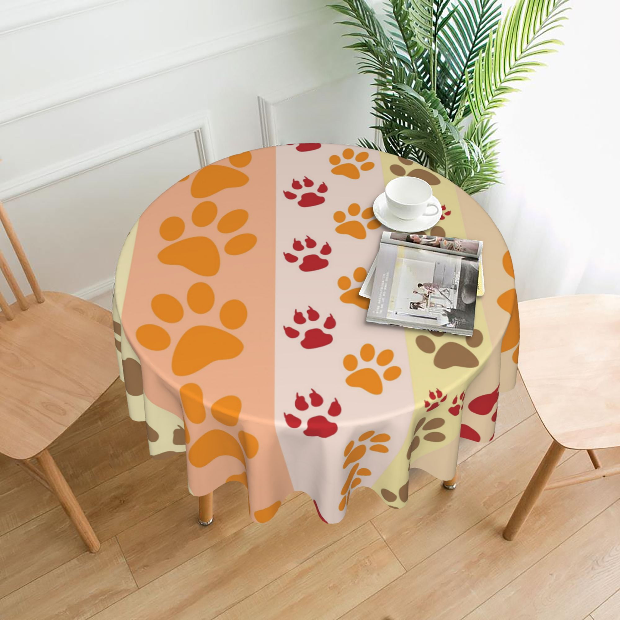 ZICANCN Round Table Cloths 60 Inch, Fun Dog Paw Print Table Cover ...