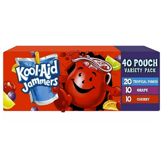 Kool-Aid Jammers Variety Pack, 40 Pouches, Tropical Punch, Cherry ...