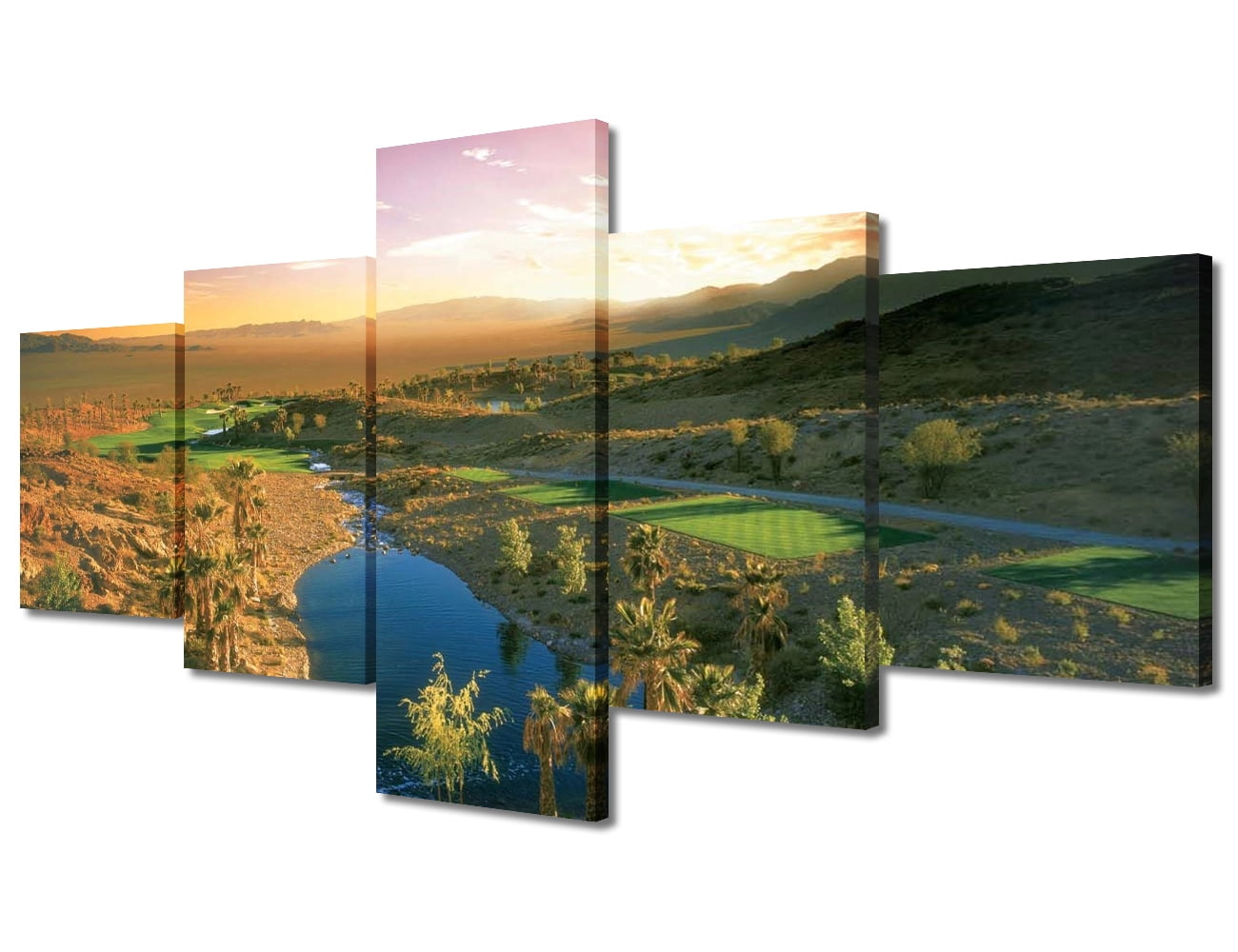 TISHIRON 5PCS Framed Canvas Wall Art Set,50"x24" Green Golf Course ...