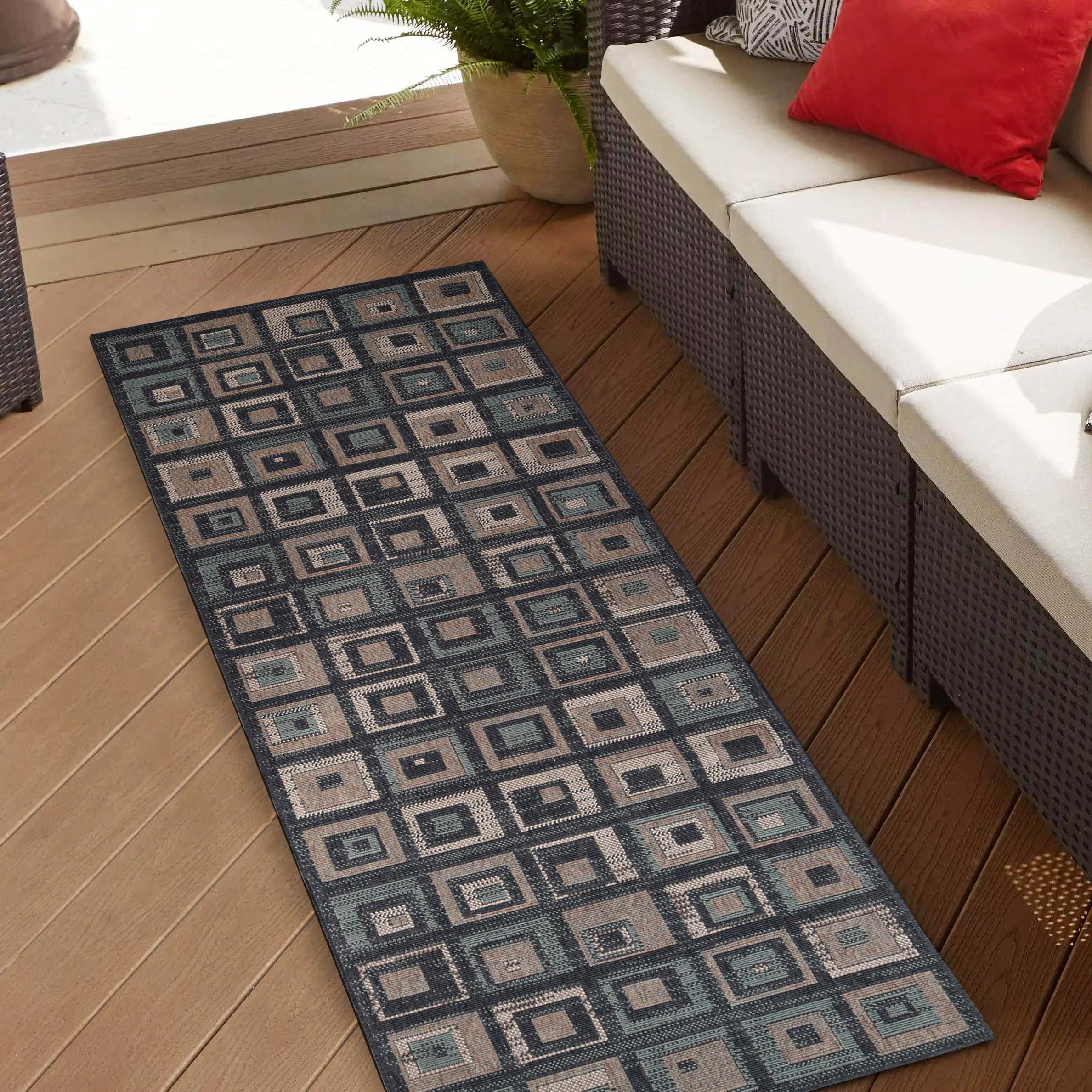 BNM Color Block Indoor/ Outdoor Area Rug, 2' 7" x 8', Beige - Walmart.com