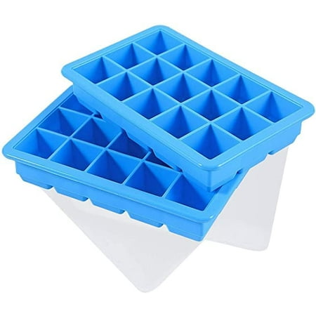 FanShow 15 Compartment Ice Cube Tray, Set of 2 Large Silicone Ice Cube ...