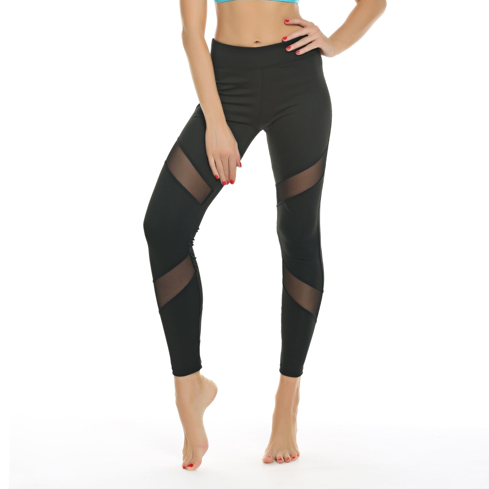 Fittoo Women Elastic Waist Sexy Skinny Leggings Of Patchwork Mesh