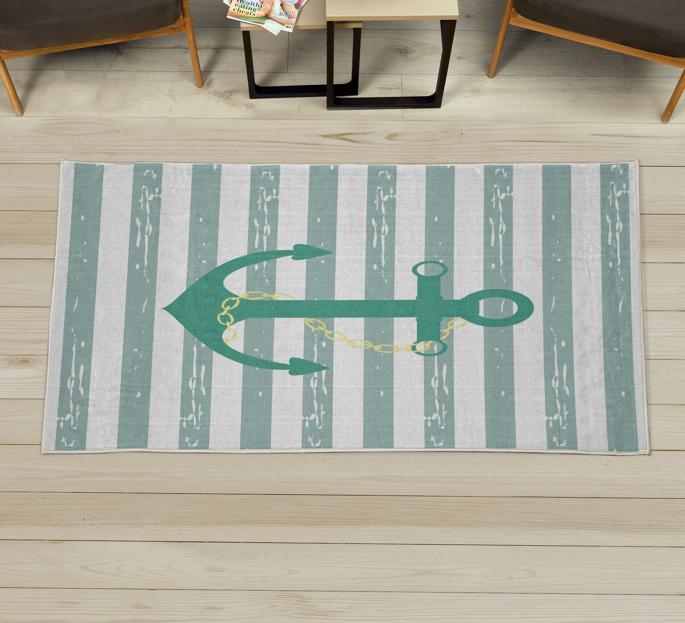 Striped Decorative Rug, Ship Anchor Chain Marine Life Inspired Lines ...