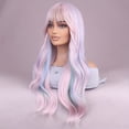 26-Inch Pink and Blue Gradient Long Curly Wig with Bangs - Synthetic ...