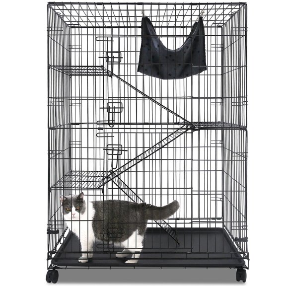 "DEXTRUS Large Indoor Outdoor Cat Cage 4-Tier Kennels with Metal ...