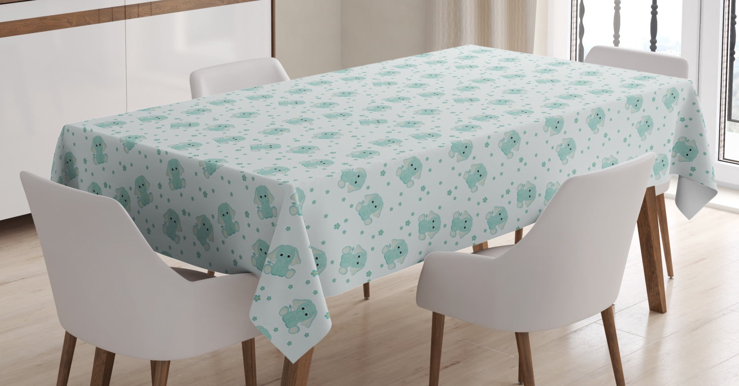 Elephant Tablecloth, Lovely Baby Animal Characters with Long Ears and ...