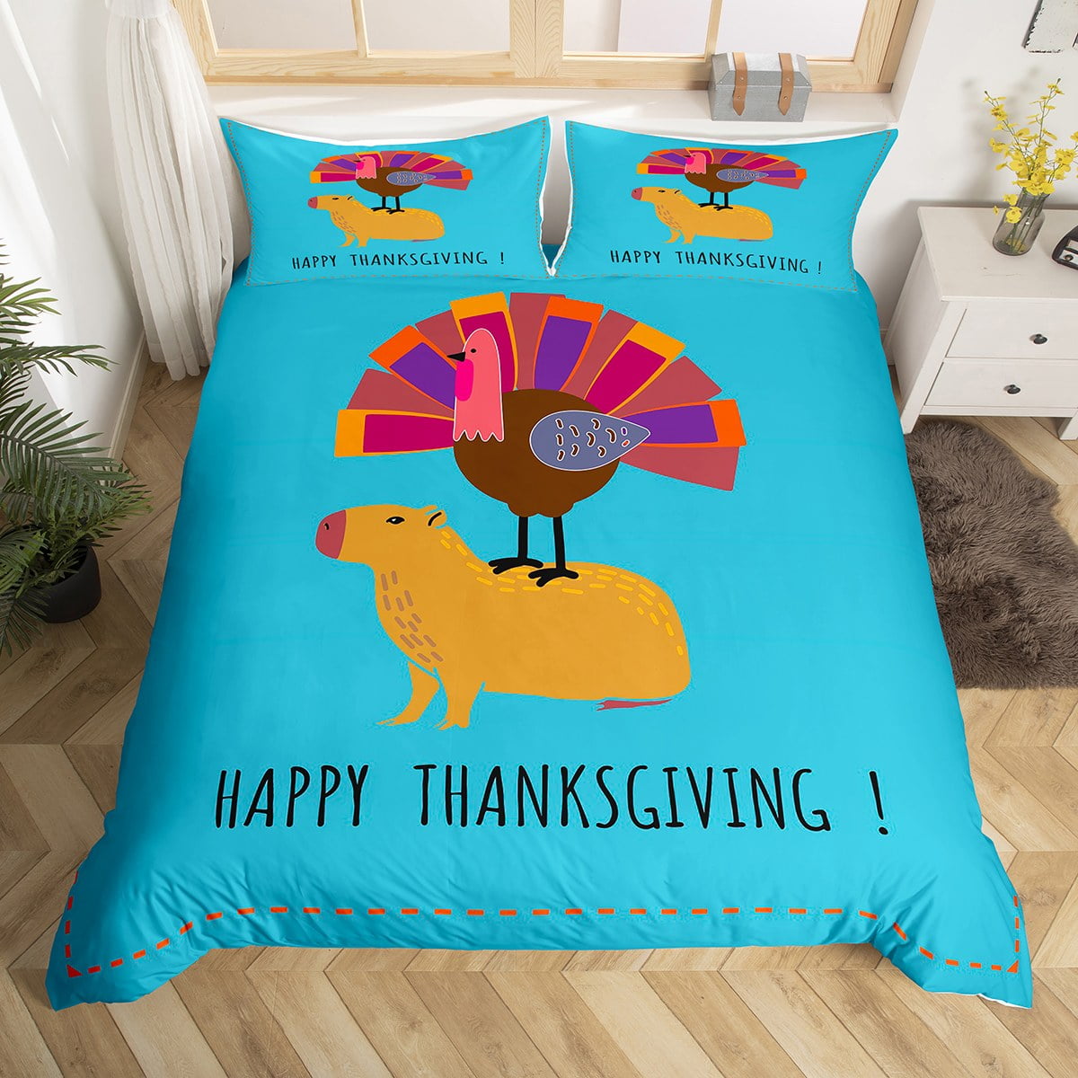 Cute Capybara Bedding Set Twin Size Kids Cartoon Capybaras Duvet Cover ...