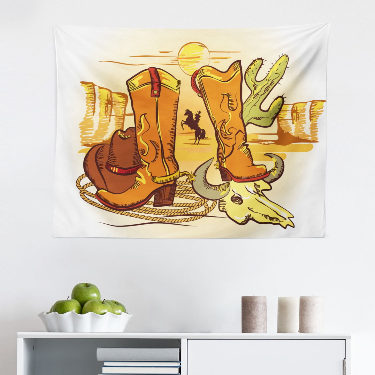 Western Tapestry, American West Rodeo Elements with Antique Supplies ...