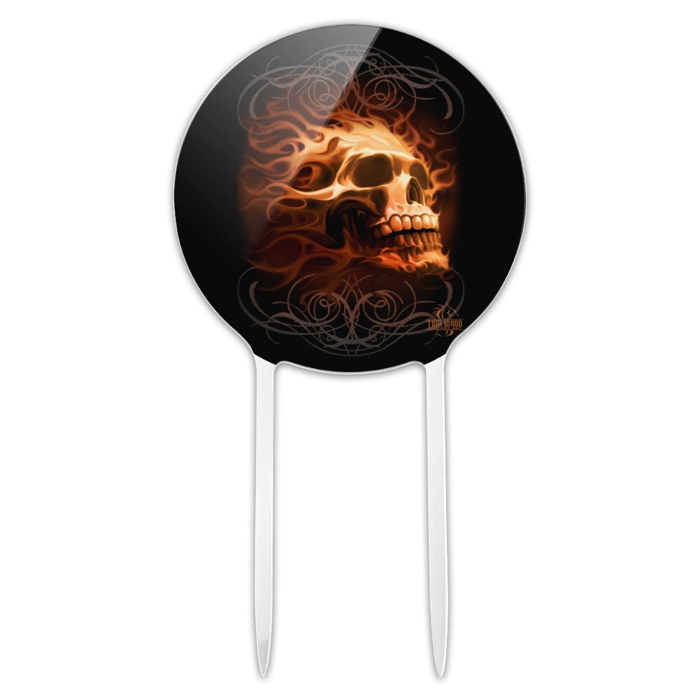 Acrylic Flaming Fire Skull Design Cake Topper Party Decoration for ...