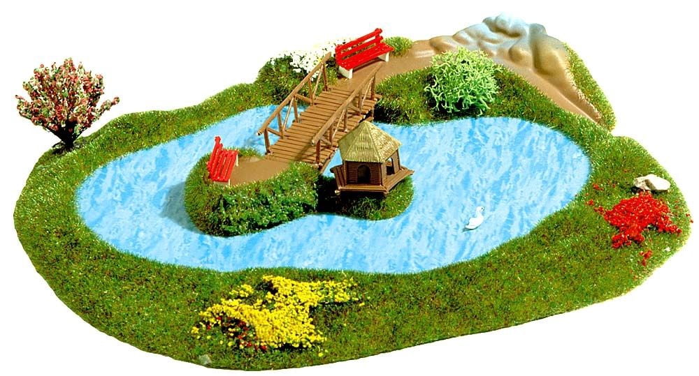 Busch HO Scale Small Lake with Footbridge (Assembled Scene) - Walmart.com