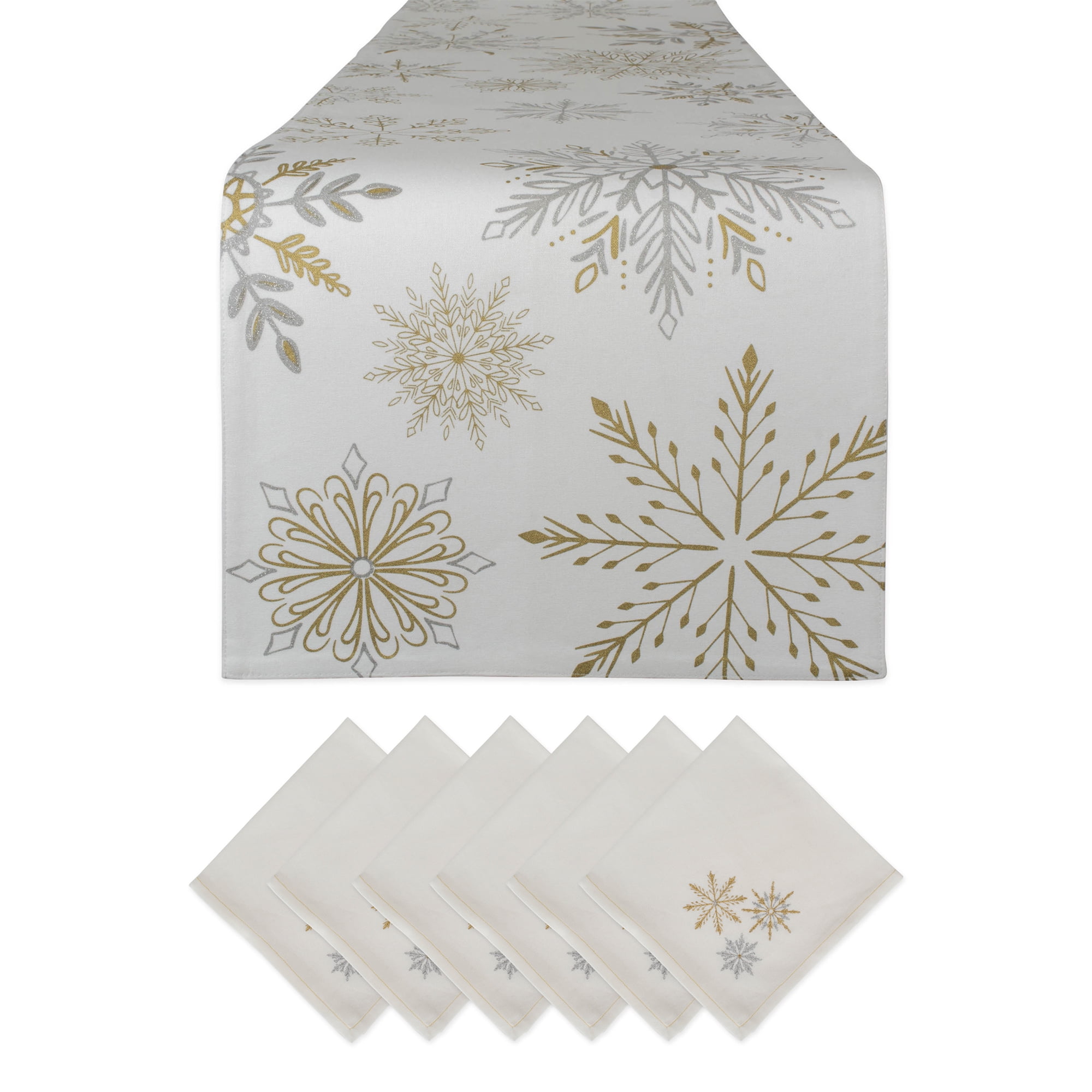 DII Modern Cotton Snowflake Sparkle Table Runner Set in White/Metallic ...