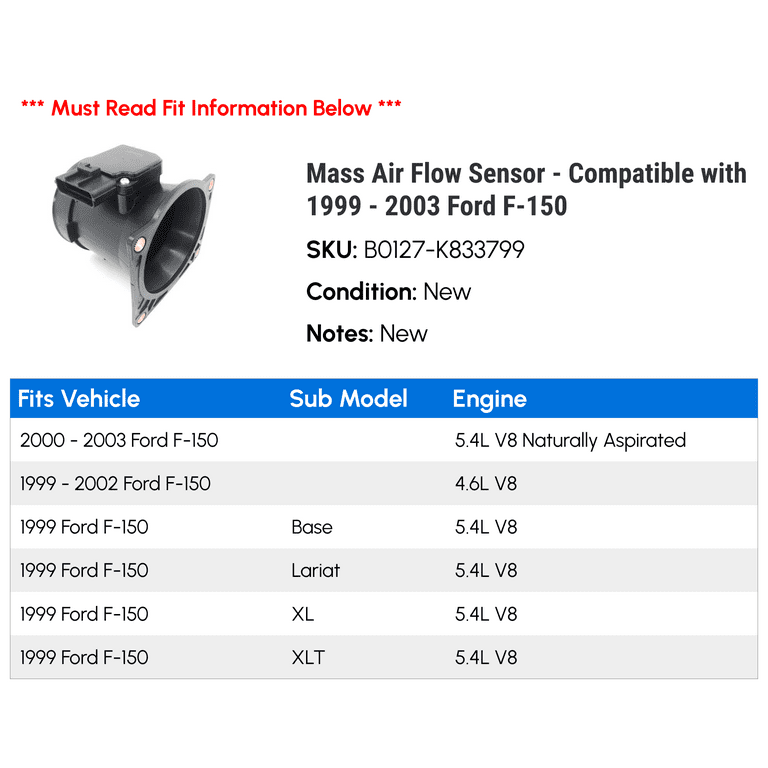 F150 Mass Air Flow Sensor Ford F 150, F250, F350, & F450 Mass Air Flow