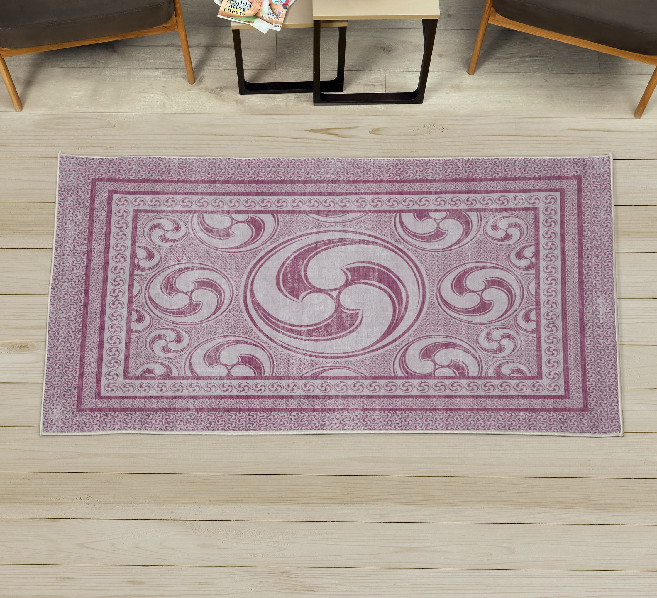 Geometric Decorative Rug, Whirling Look Abstract Circle Design Rounds ...