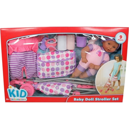 Kid Connection 9-piece Baby Doll with Stroller Play Set, African ...