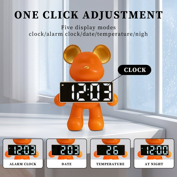 TB&W Resin Nordic Bear Statue Battery/Plug-in Use Bear Alarm Clock ...