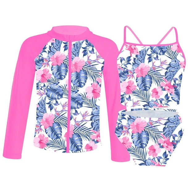 MSemis Kids Girls Beachwear Sun Protection Rash Guard Shirt Bikini Set ...