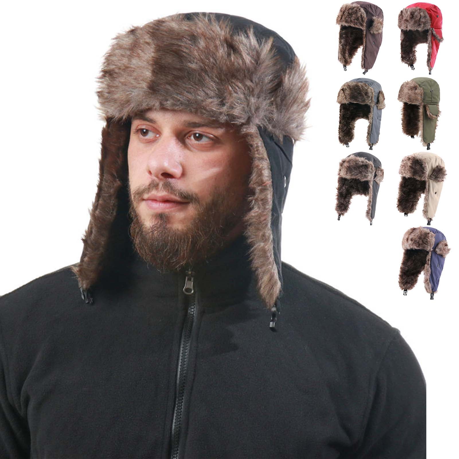 Russian Ushanka Cossack Trooper Trapper Aviator Bomber Hat Fur Lined ...