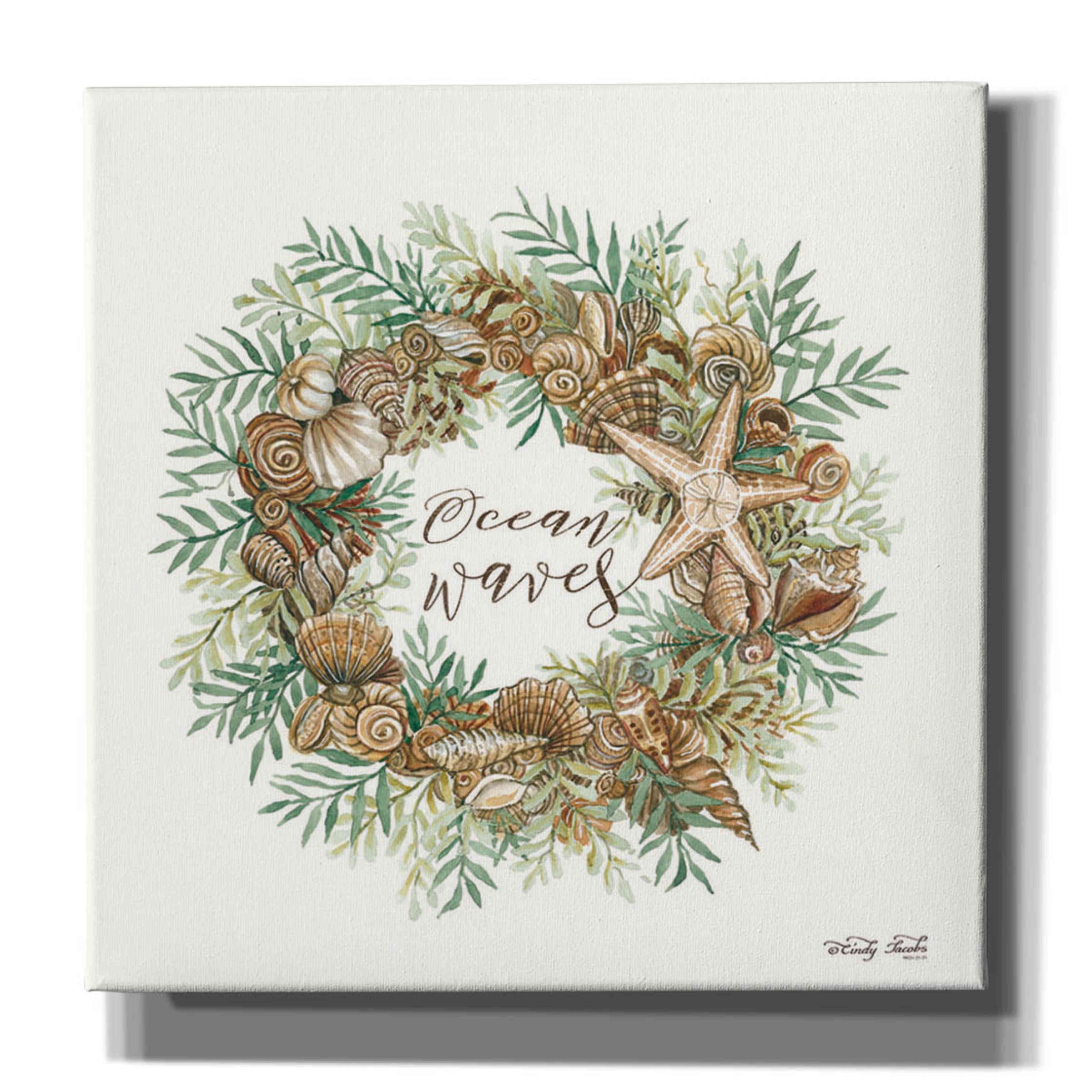 Epic Graffiti 'Ocean Waves Shell Wreath' by Cindy Jacobs, Canvas Wall ...