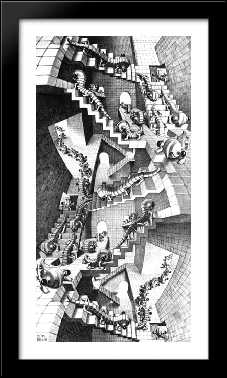 House of Stairs 22x40 Large Black Wood Framed Print Art by M.C. Escher ...