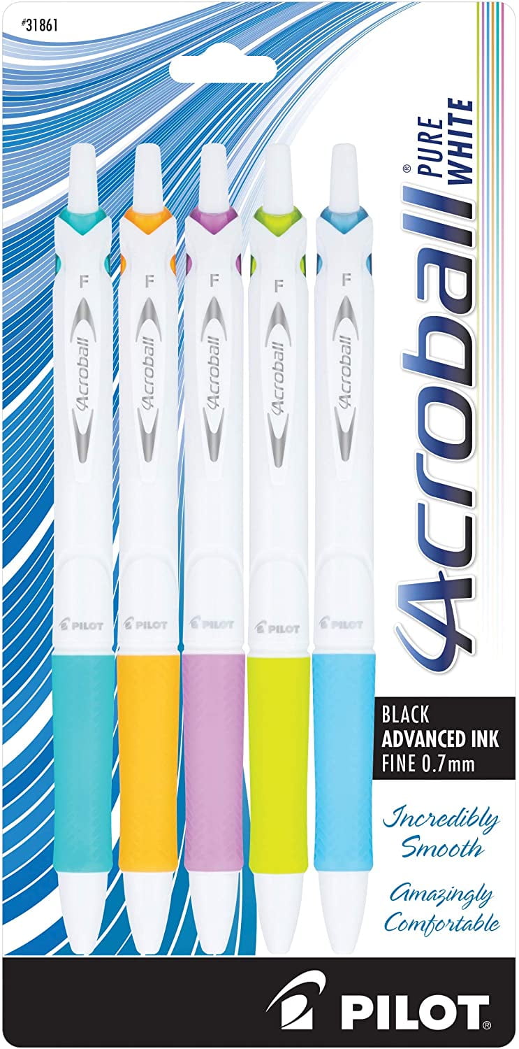 Pilot Acroball Pure White Retractable Hybrid Gel Ball Point Pens, Fine ...