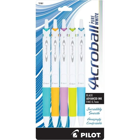 Pilot Acroball Pure White Retractable Hybrid Gel Ball Point Pens, Fine ...