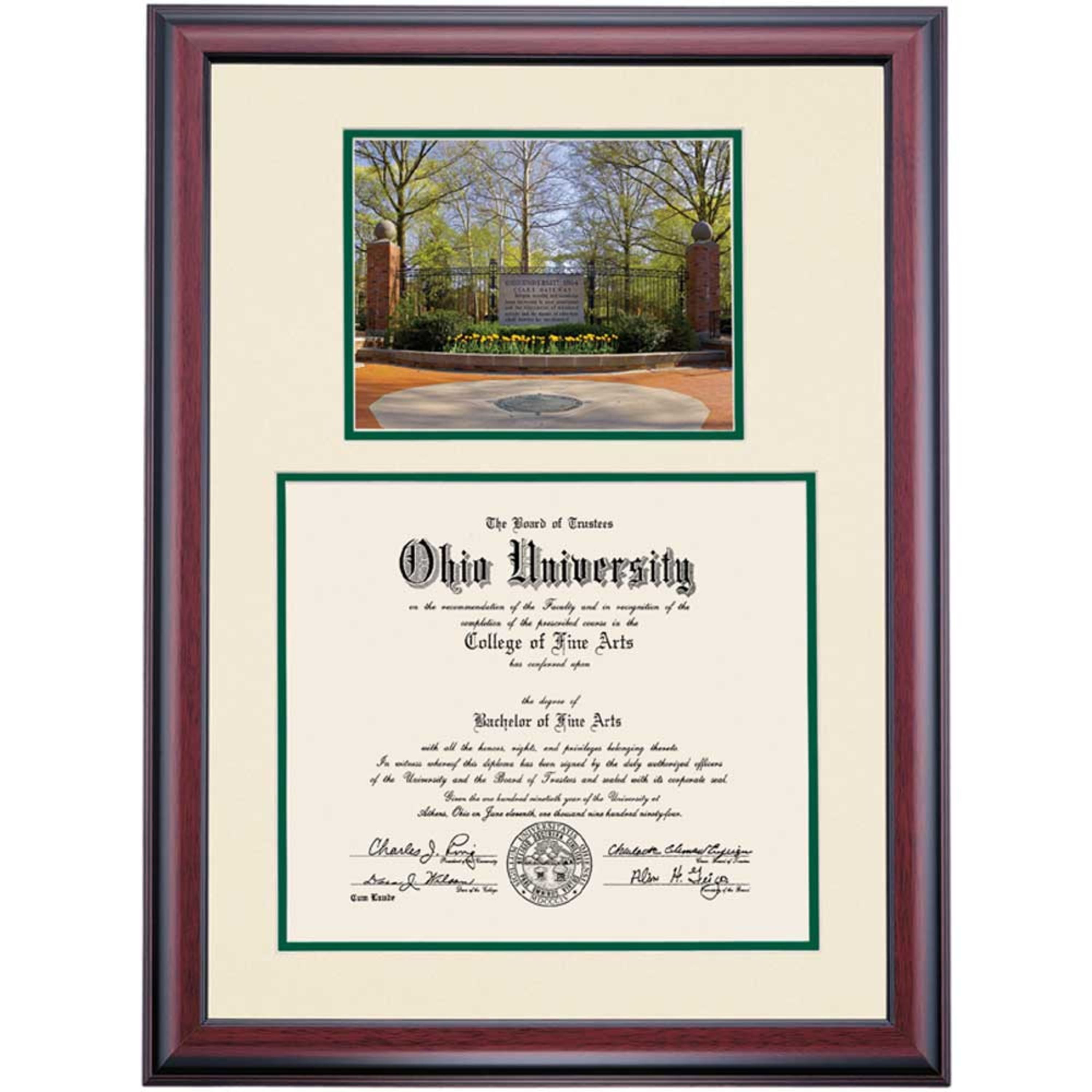 OCM Diploma Frame for Ohio University OU, Ivory/Hunter Green Mat with ...
