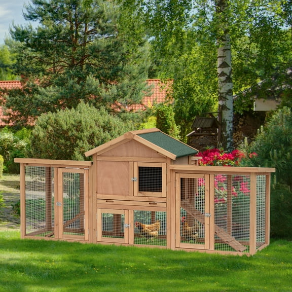 Chicken Coop Outdoor Hen House, Wooden Poultry Cage with Run and ...