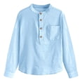 Childrens Linen Blend Long Sleeve Pocket Shirt – Solid Color Breathable ...