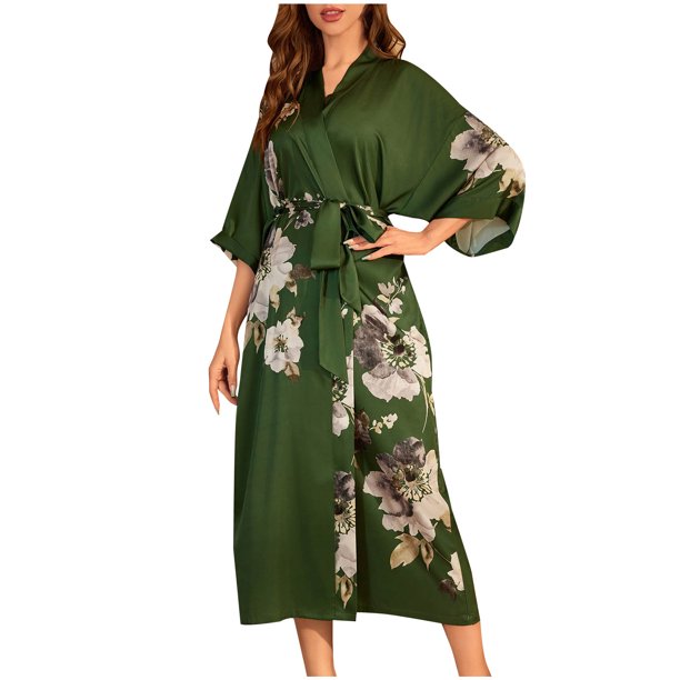 jovati Robes for Women Womens Casual Homewear Long V-Neck Robes ...