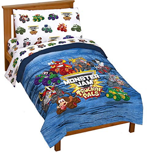 Monster Jam Truckin Palz Blue 4 Piece Toddler Bed Set - Walmart.com