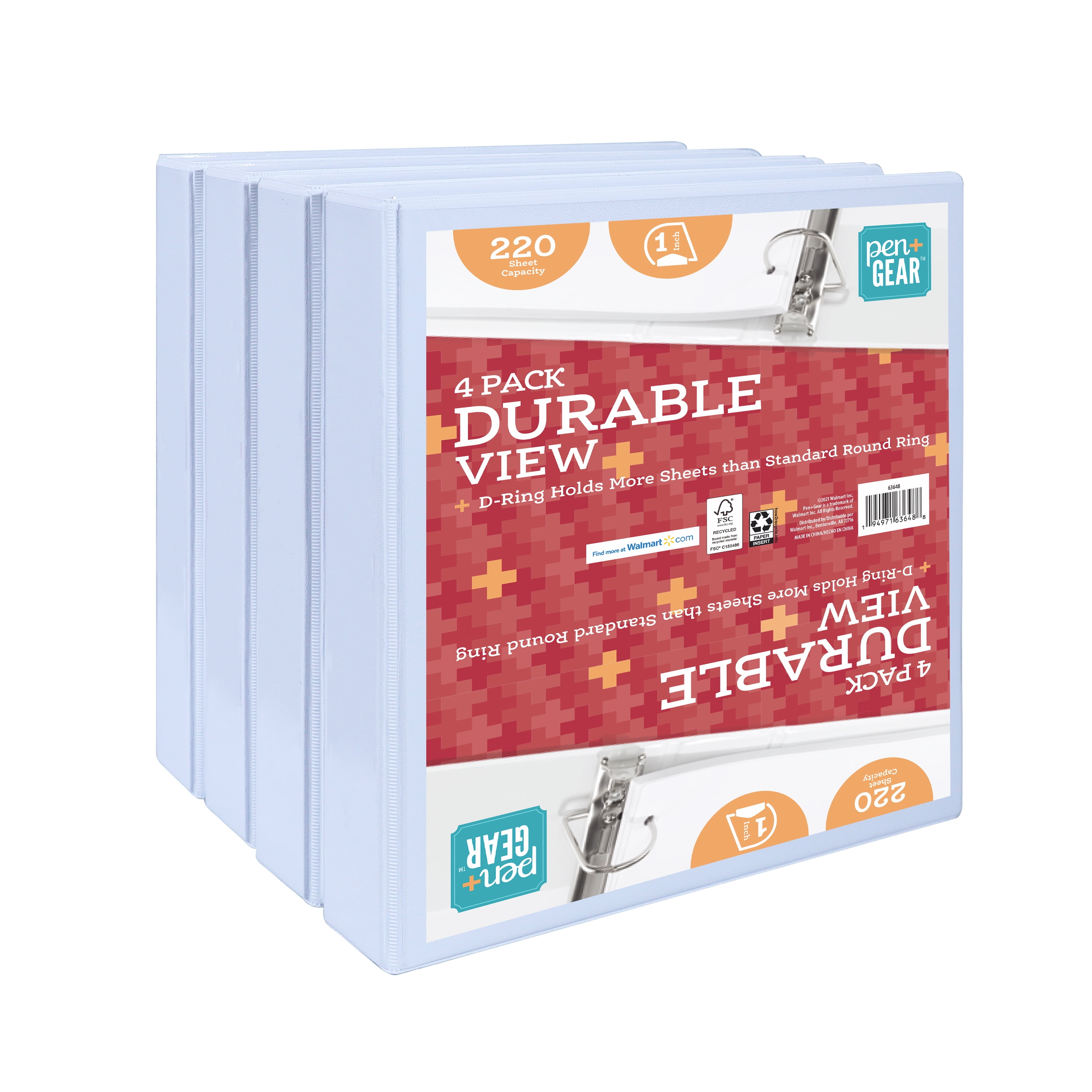 Pen + Gear Durable View 3-Ring Binder with 1-inch Rings 4-Pack (White ...