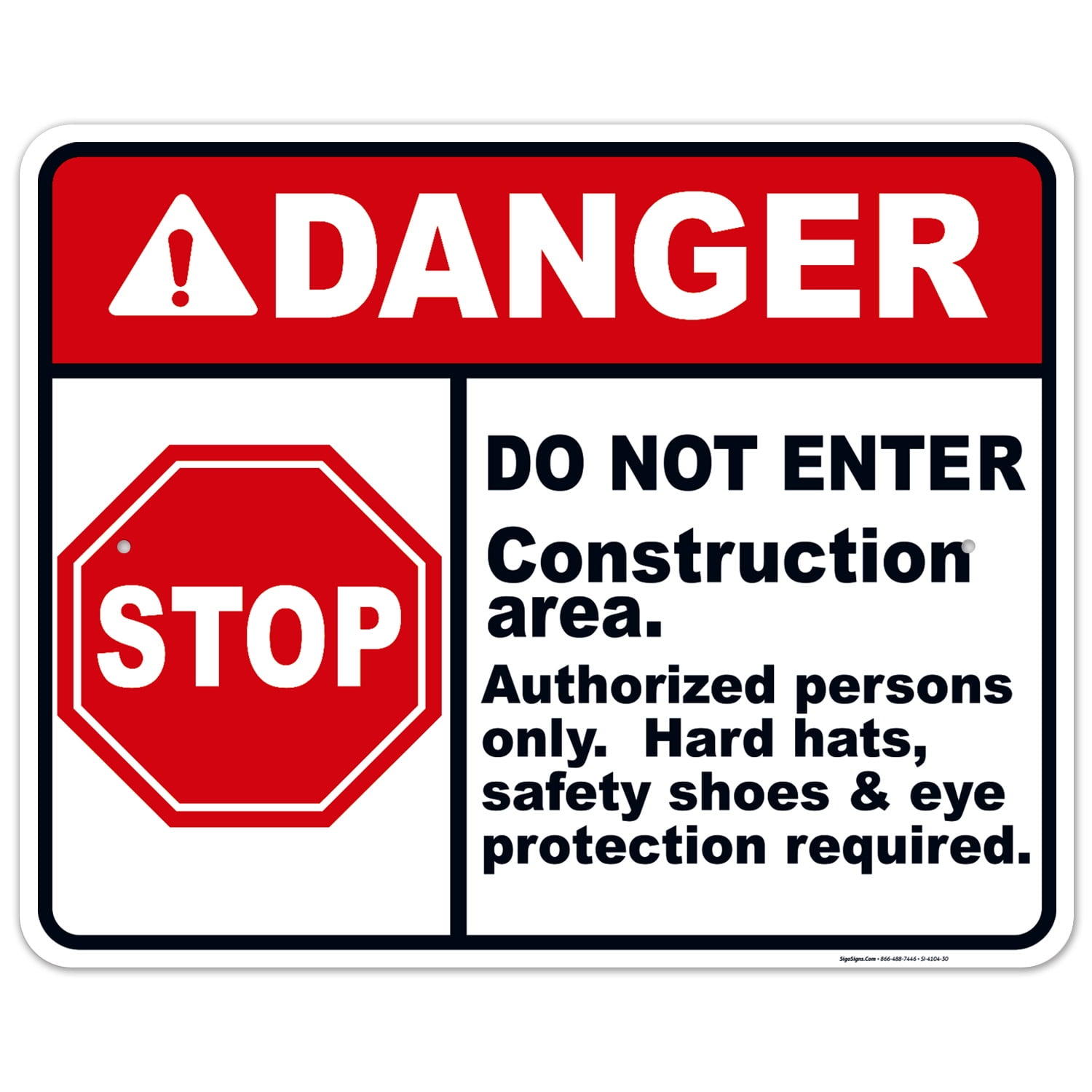 Do Not Enter Construction Area Danger Sign, 24x30 Aluminum - Walmart.com