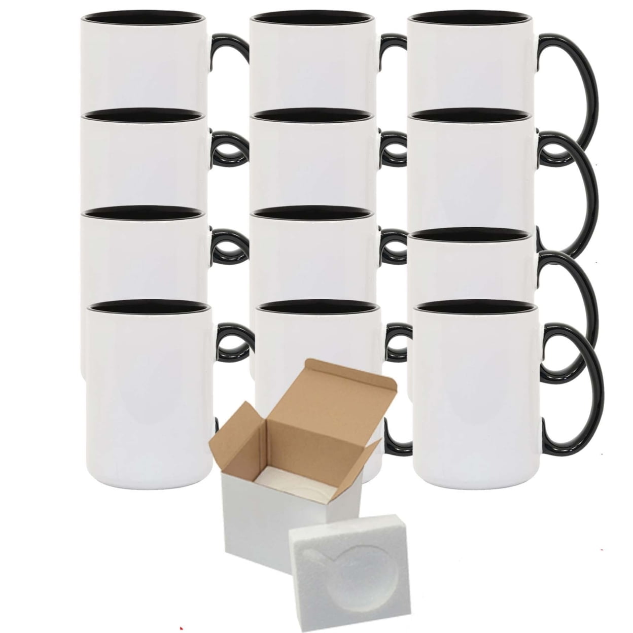 Mugsie 12 Pcs 11OZ Black Inside & Handle Sublimation Mugs With Foam ...