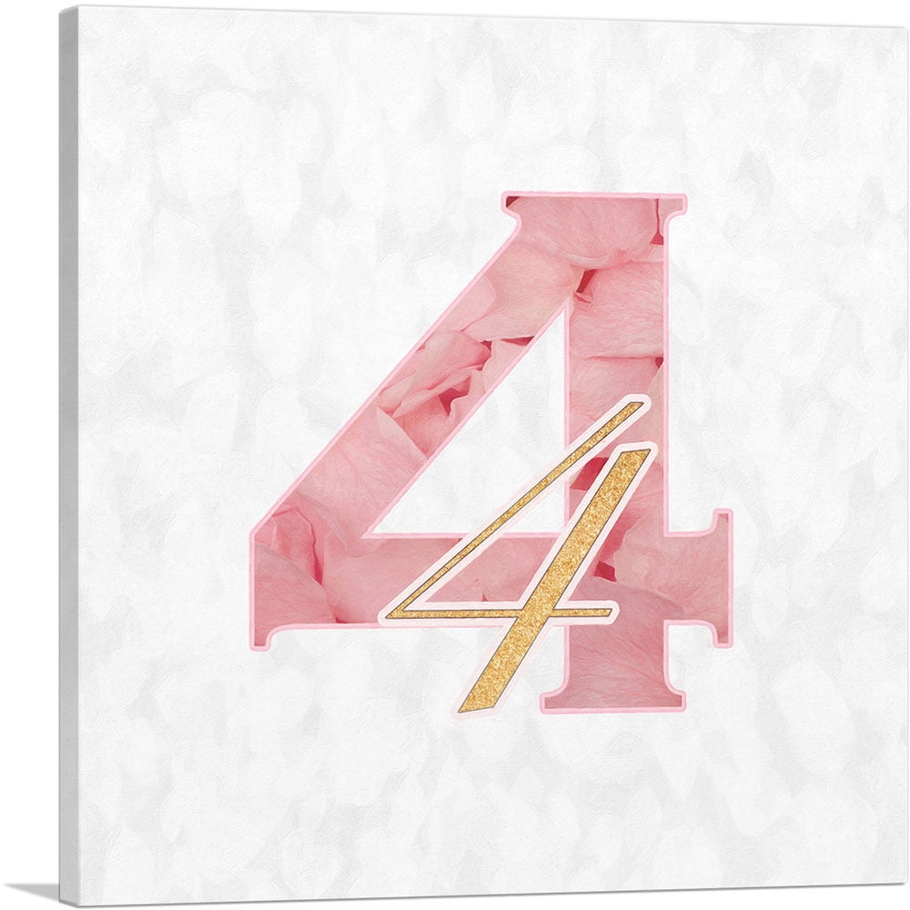 ARTCANVAS Chic Pink Gold Alphabet Number 4 Four Numeral Canvas Art ...