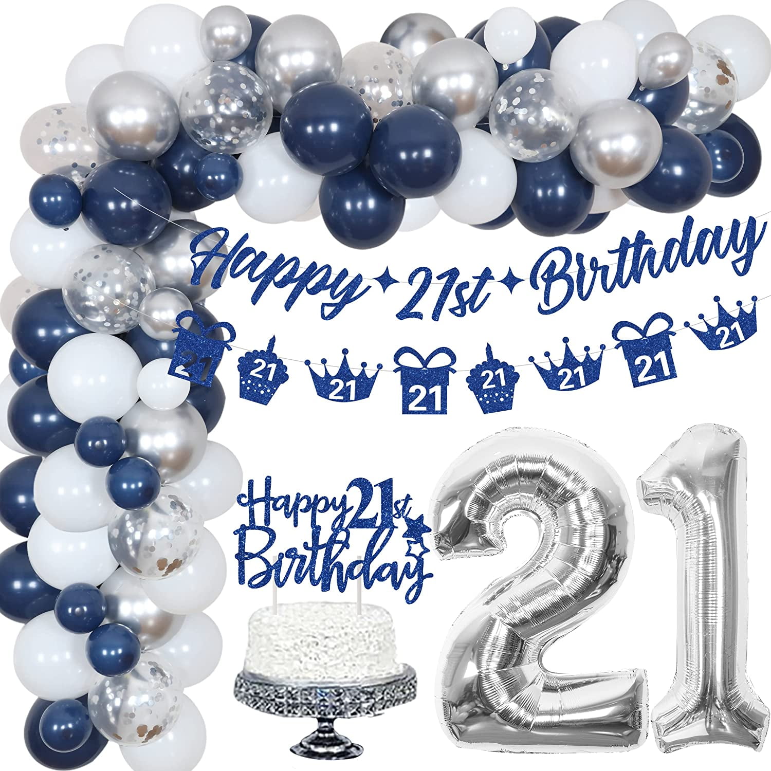 21st Birthday Party Decorations Blue and Silver for Boys and Girls, 21 ...