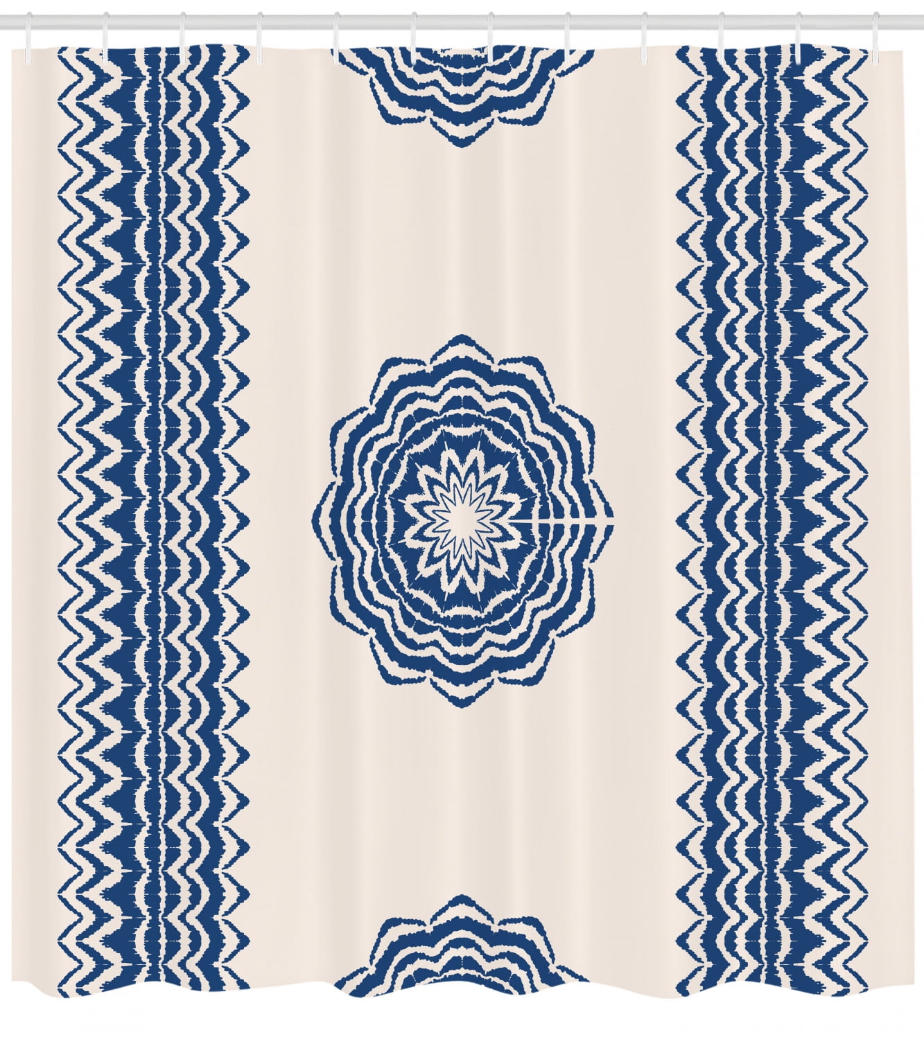 Mandala Shower Curtain Oriental Symbol With Geometric Zigzag Border