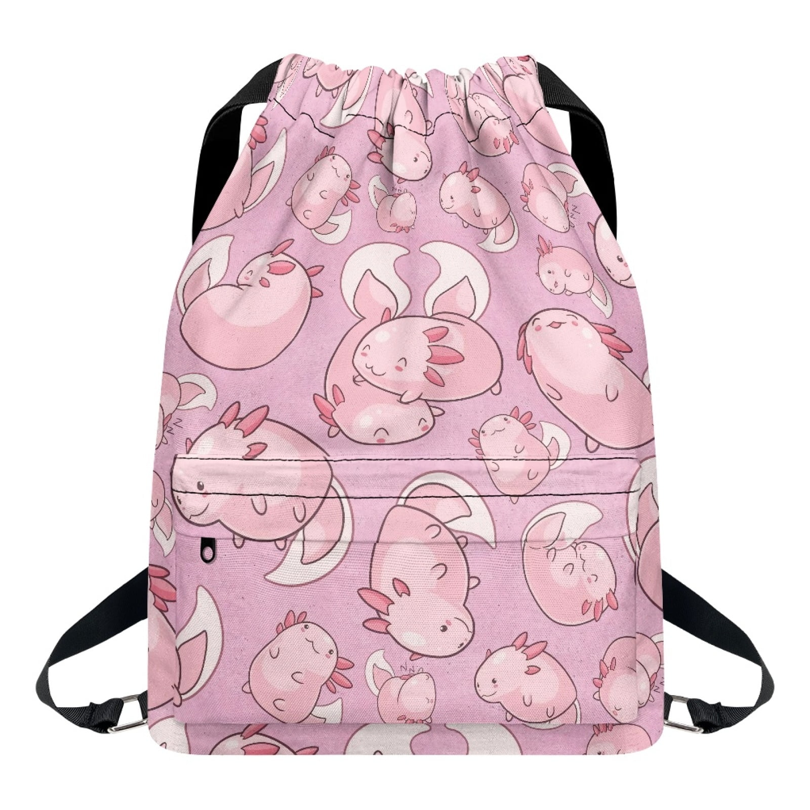Xoenoiee Cute Axolotl Print Drawstring Backpack with Zipper Pocket for ...