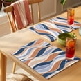 Abstract Stripes Placemats Set of 8, Geometric Orange Navy Blue Fluid ...