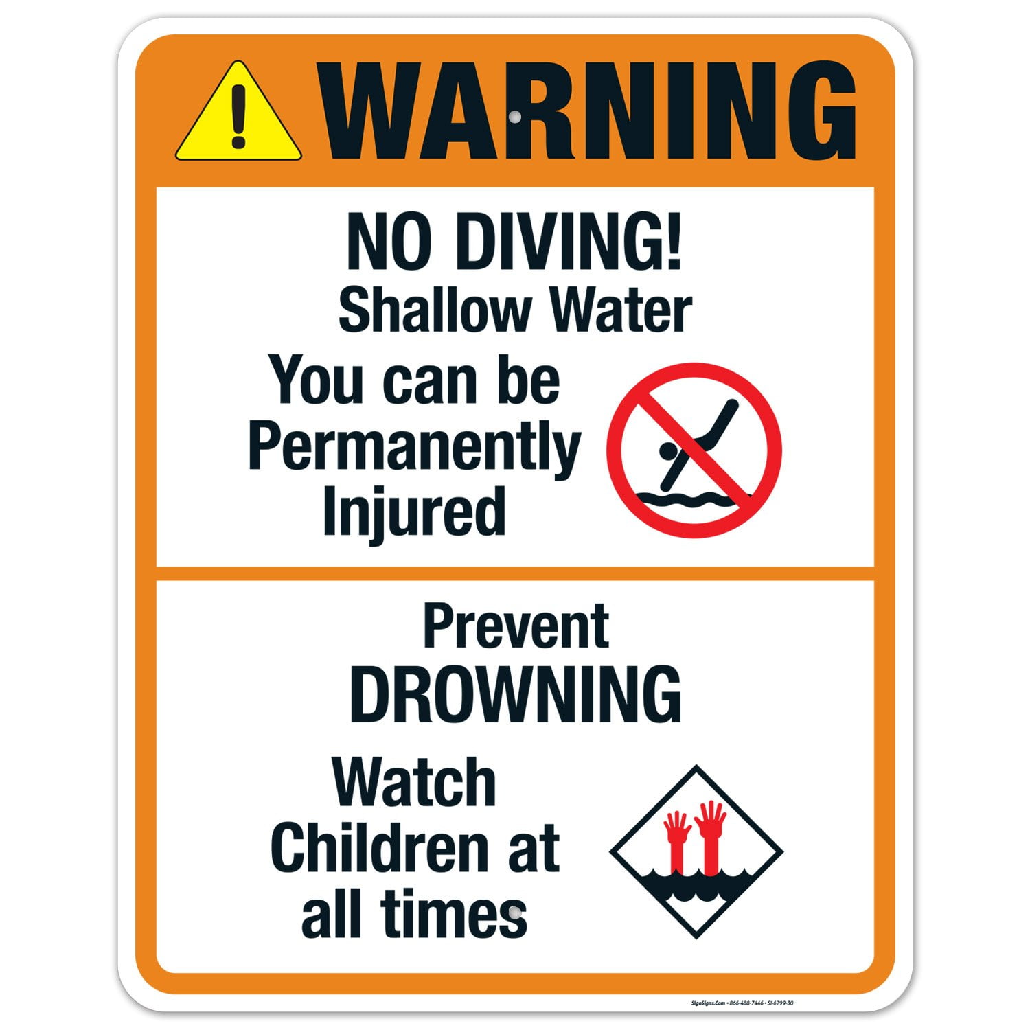 No Diving Shallow Water Sign, Pool Sign, - Walmart.com
