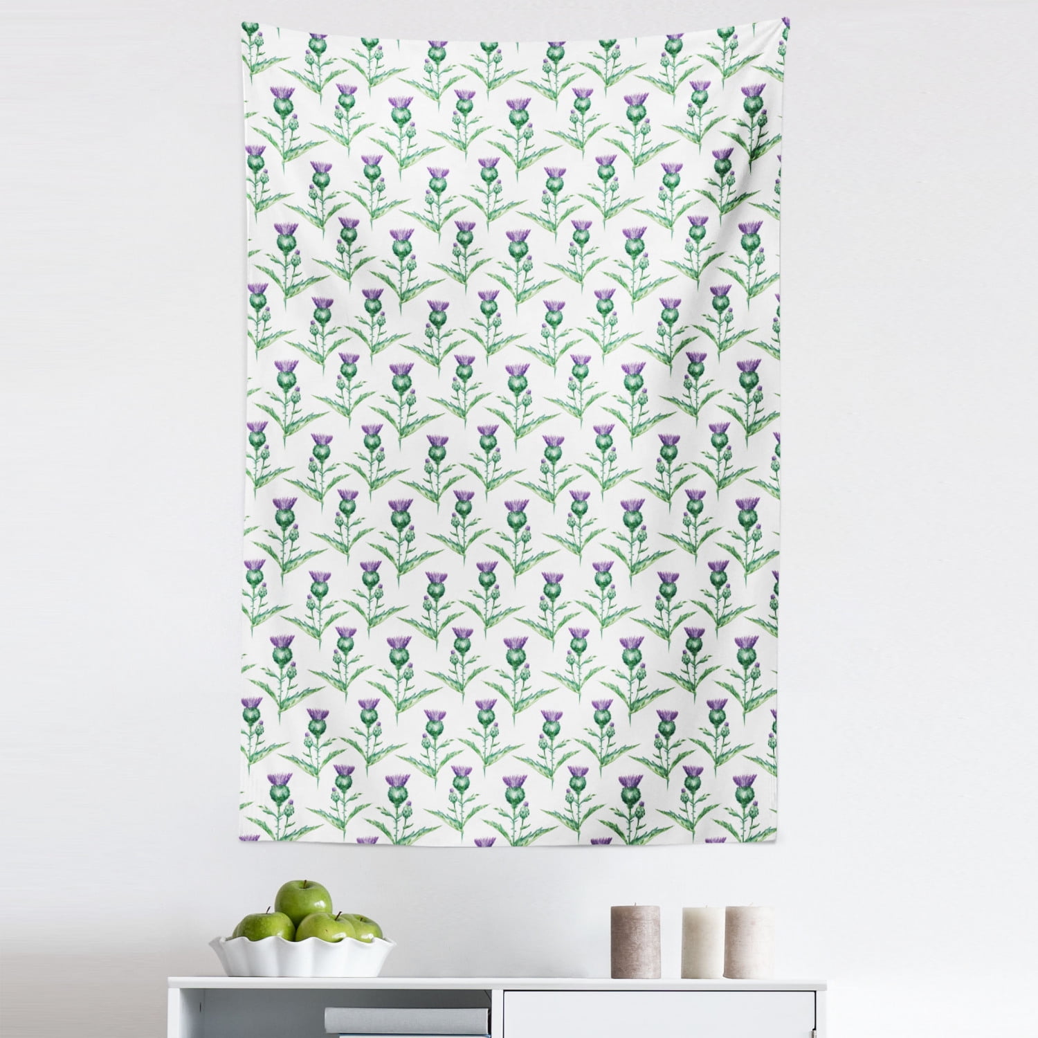 Thistle Tapestry, Hand-Drawn Watercolor Effect Botanical Print of Milk ...