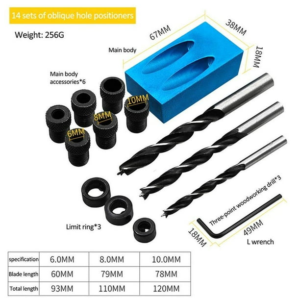 Woodworking Oblique Hole Jig Kit 15 Degree Angle Drill Guide Hole Punch ...