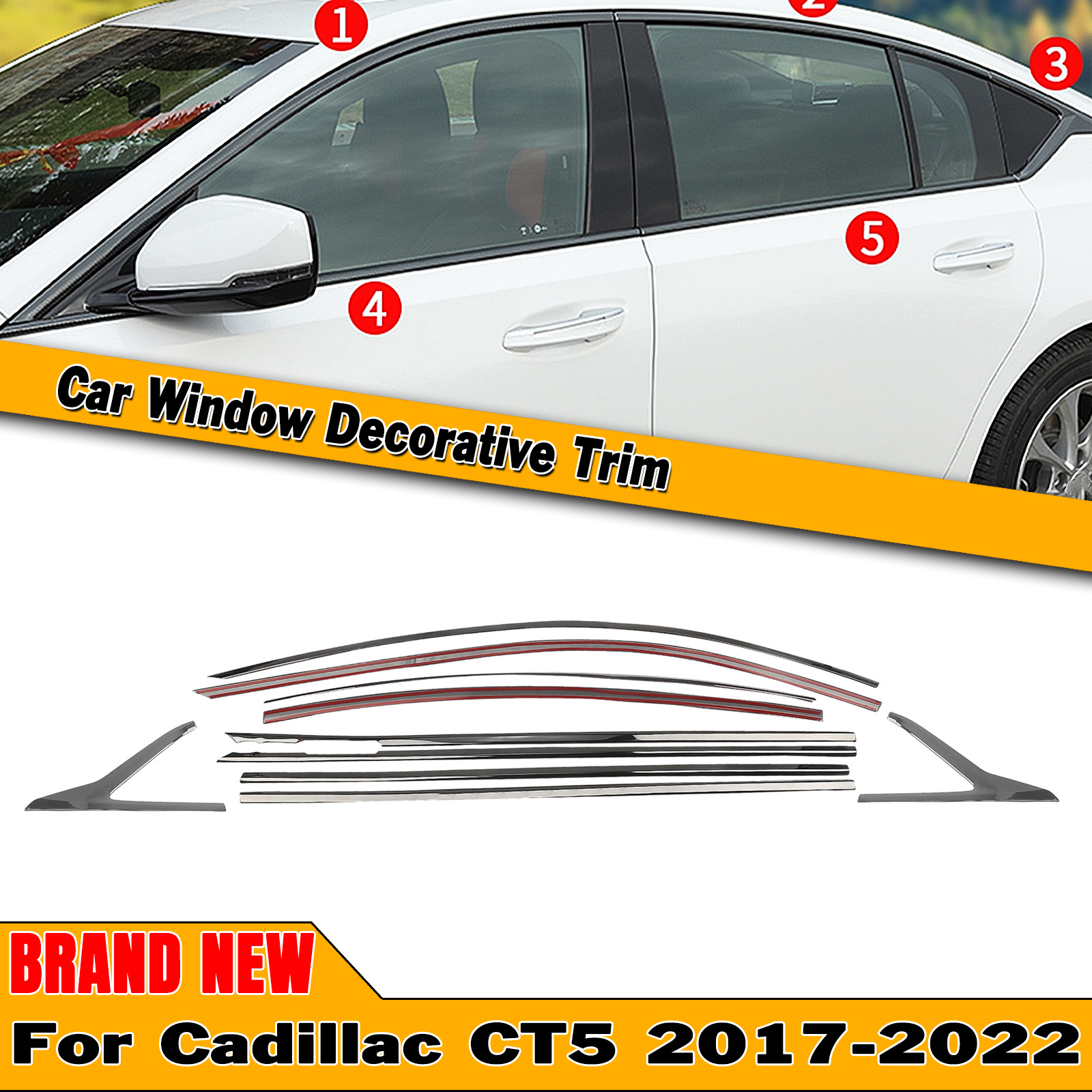 Car Window Trim Strip Cover Sticker For 2017-2022 Cadillac CT5 Black ...