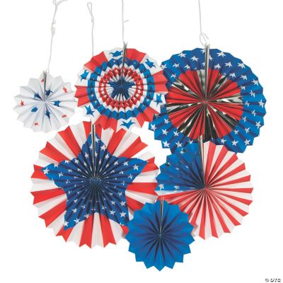 Patriotic Paper Hanging Fans, Fourth of July, Party Decor, 6 Pieces ...