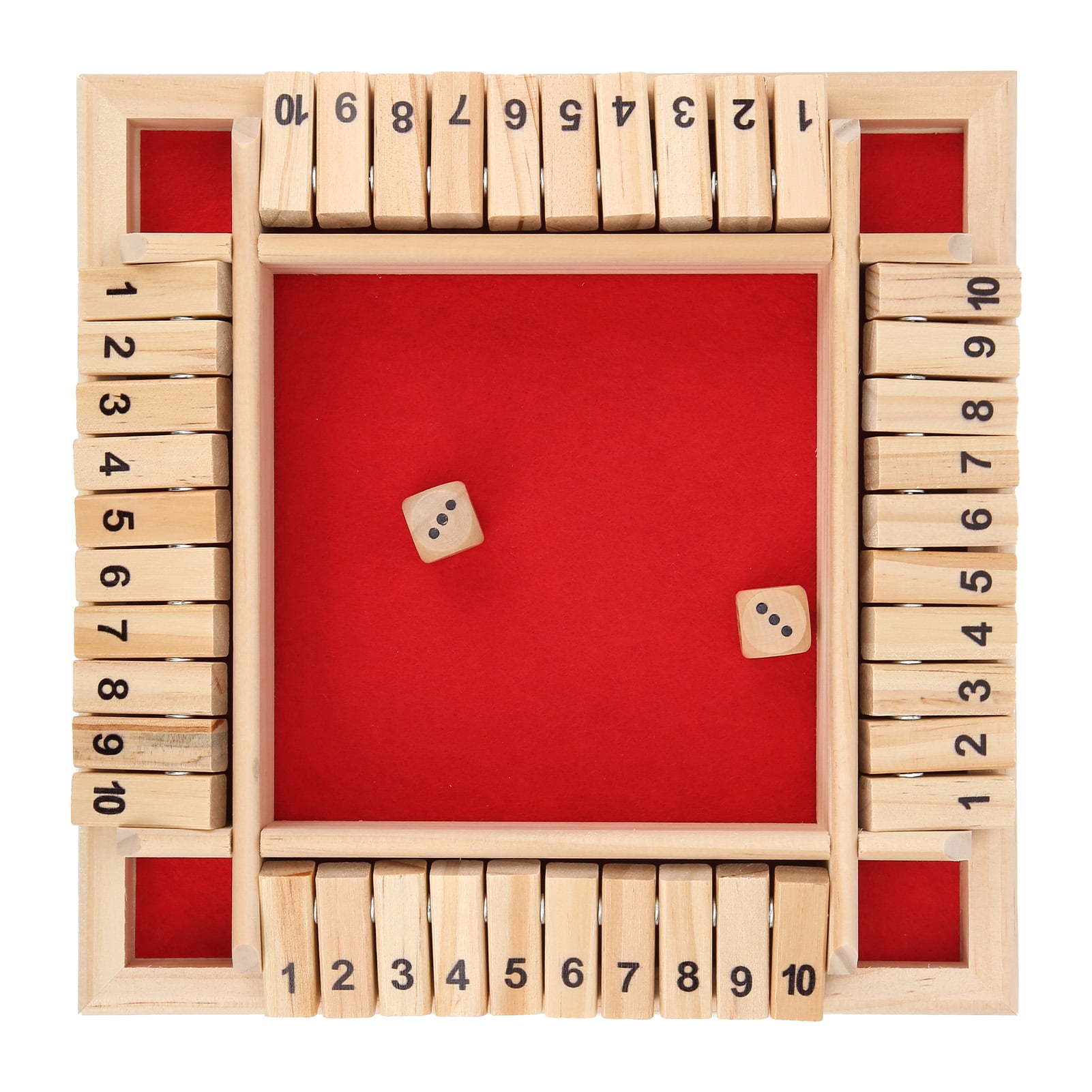 Fyydes Wooden Shut The Box Dice Game 4 Sided 10 Numbers Board Tabletop