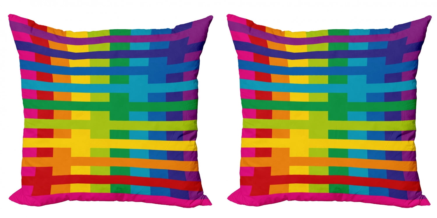 Ambesonne Rainbow Throw Pillow Cover 2 Pack, Vibrant Tones Multicolored ...